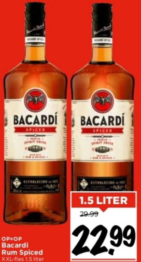 Bacardi Rum Spiced XXL-fles 1.5 liter aanbieding bij Vomar Voordeelmarkt
