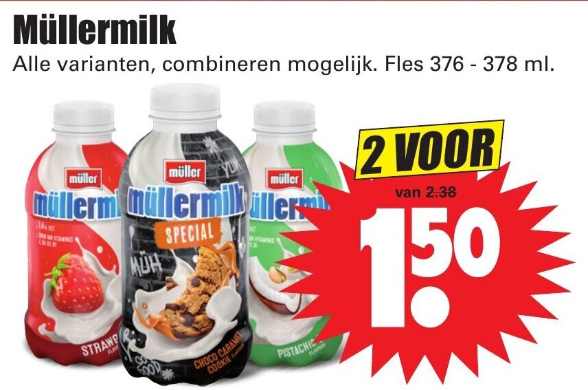 Muller Mullermilk 2*376-378g aanbieding bij Dirk