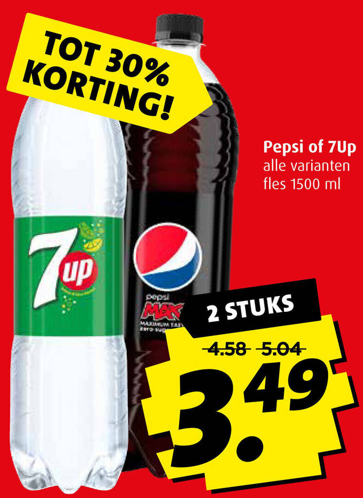 Pepsi of 7Up fles 1500 ml aanbieding bij Boni