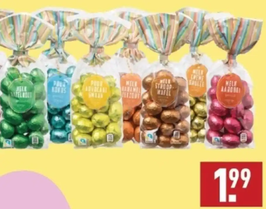 Gevulde chocolade eitjes 200 g. aanbieding bij ALDI