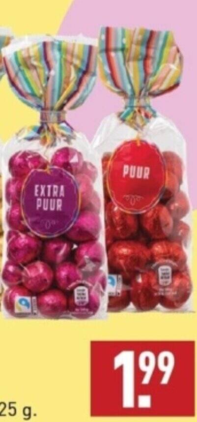 Chocolade eitjes. 225 g. aanbieding bij ALDI