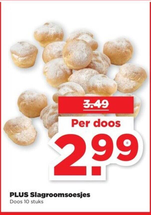 Slagroomsoesjes 10 stuks aanbieding bij PLUS