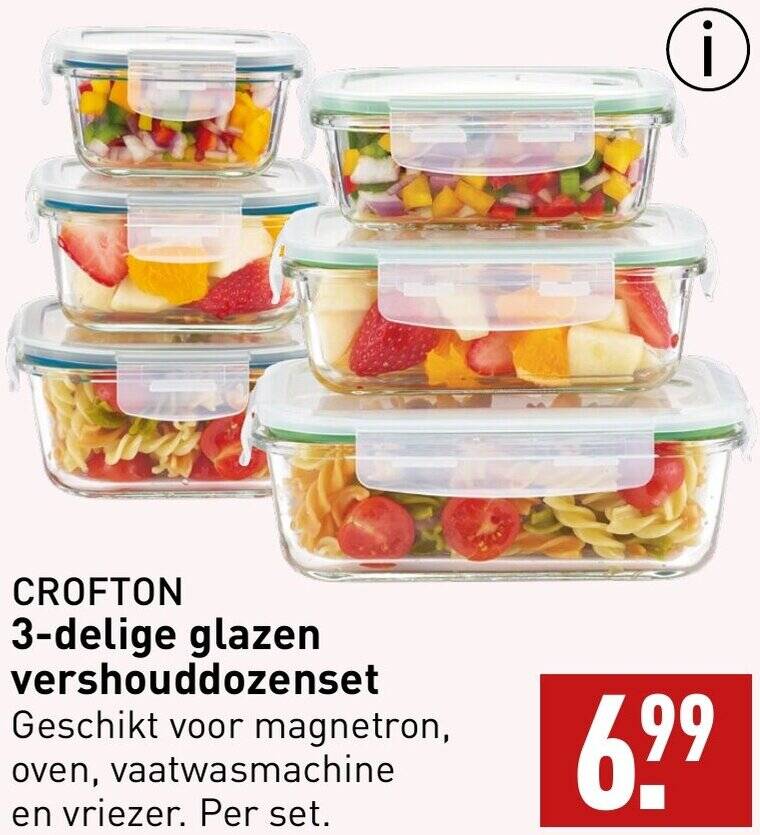 CROFTON 3-delige glazen vershouddozenset aanbieding bij ALDI