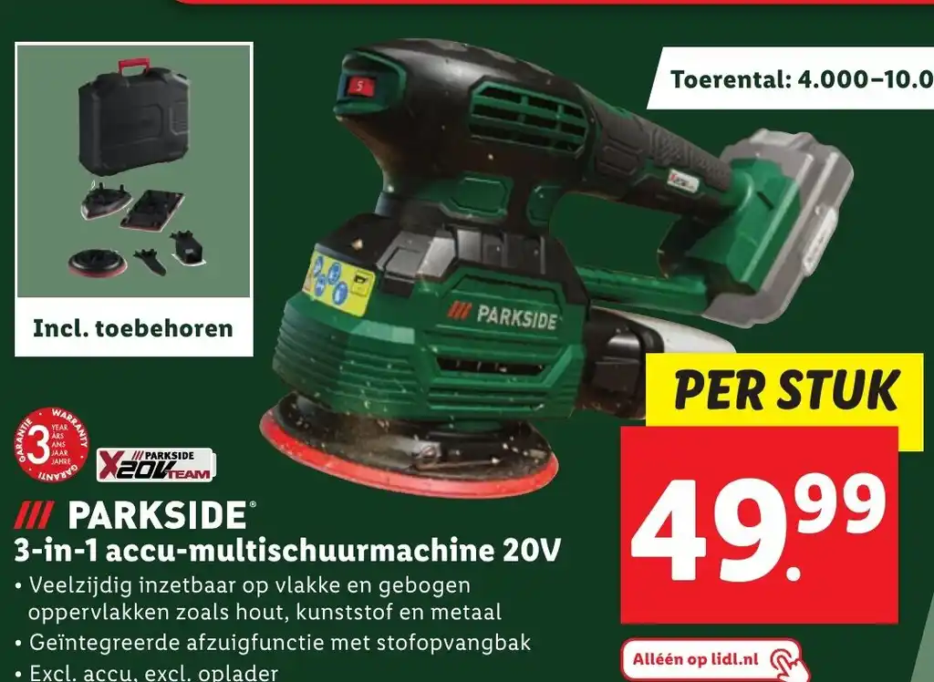 Parkside 3 in 1 accu multischuurmachine 20v per stuk aanbieding bij Lidl