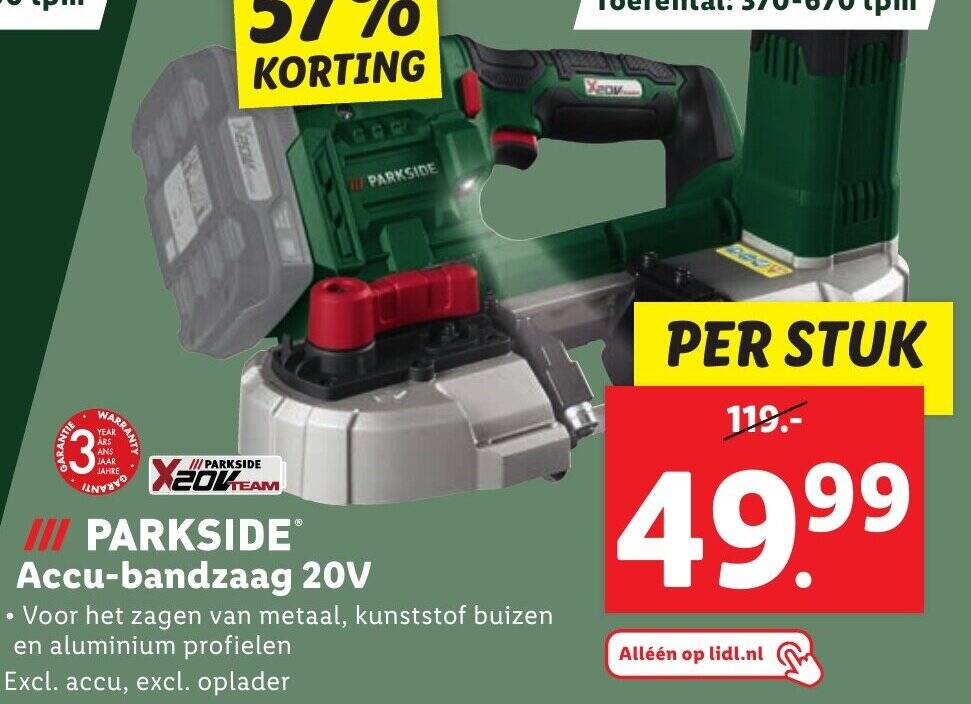 Parkside accu bandzaag 20v per stuk aanbieding bij Lidl
