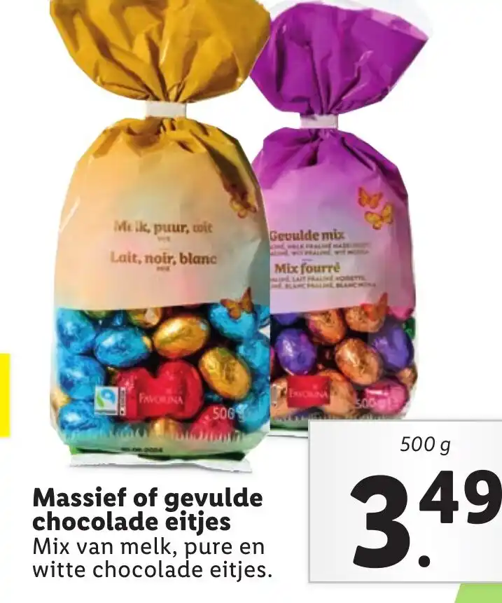 Massief of gevulde chocolade eitjes 500 g aanbieding bij Lidl