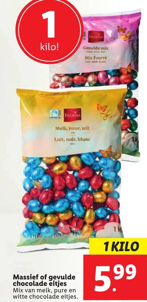 Massief of gevulde chocolade eitjes 1 kilo aanbieding bij Lidl