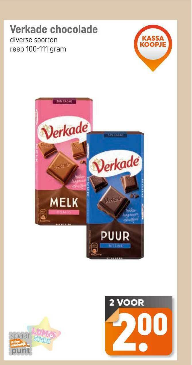 Verkade chocolade 100-111 gram aanbieding bij Lekker Makkelijk