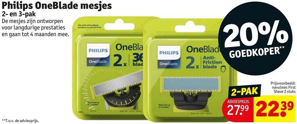 Philips OneBlade mesjes 2- en 3-pak aanbieding bij Kruidvat