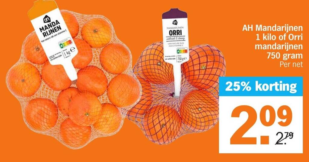 Mandarijnen 1 kilo of Orri mandarijnen 750 gram aanbieding bij Albert Heijn