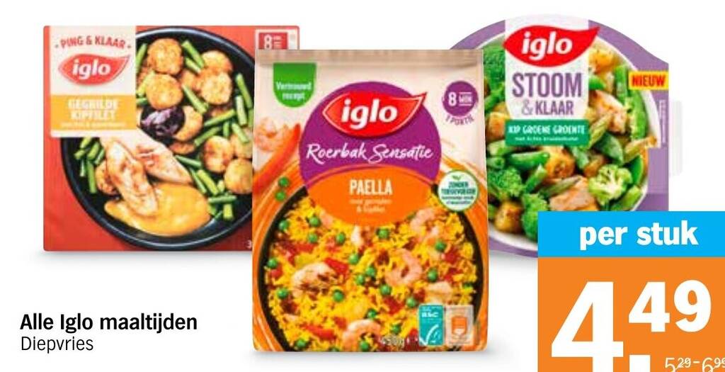 Alle Iglo maaltijden aanbieding bij Albert Heijn