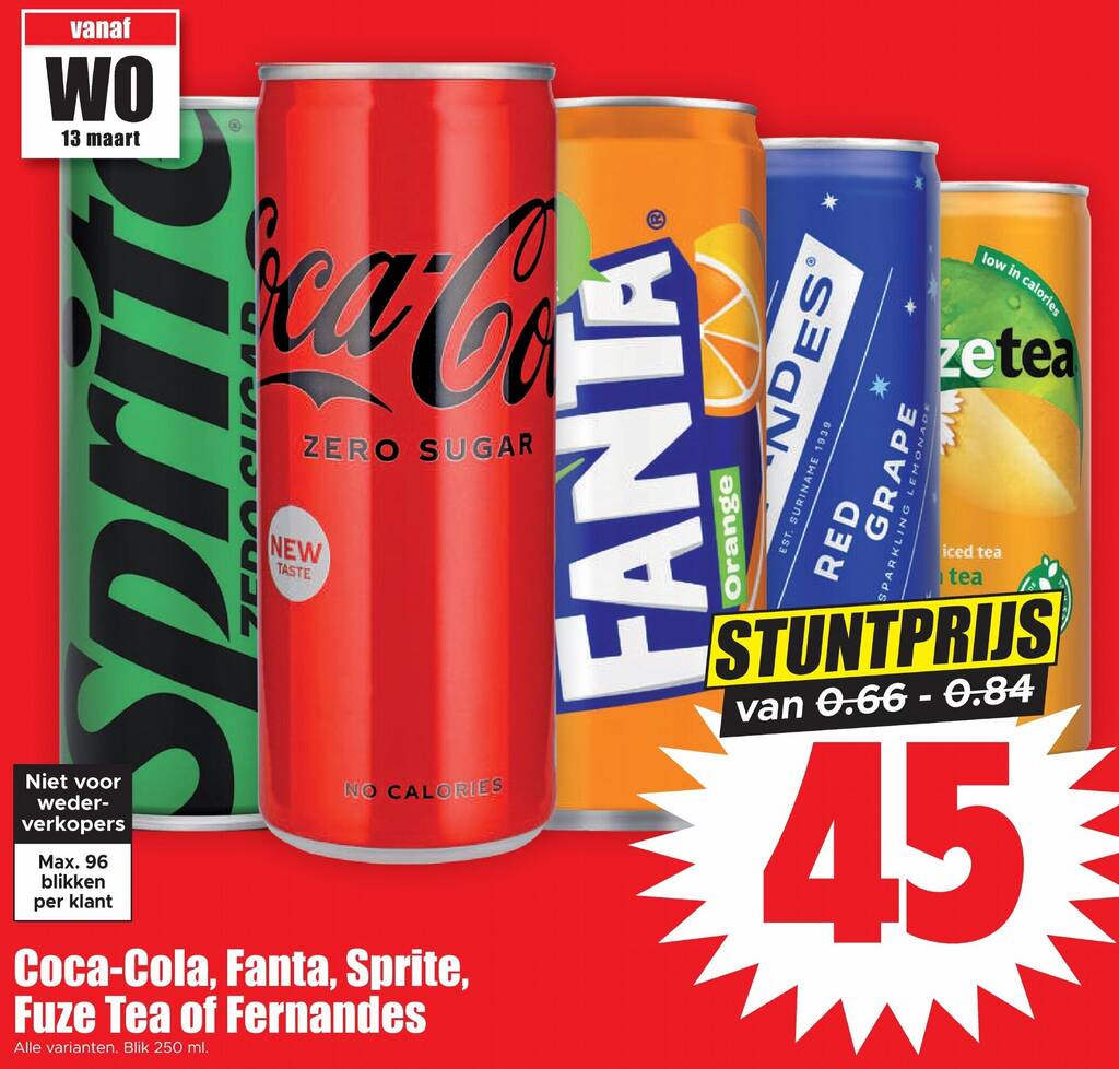 Coca-Cola, Fanta, Sprite, Fuze Tea of Fernandes 250ml aanbieding bij Dirk