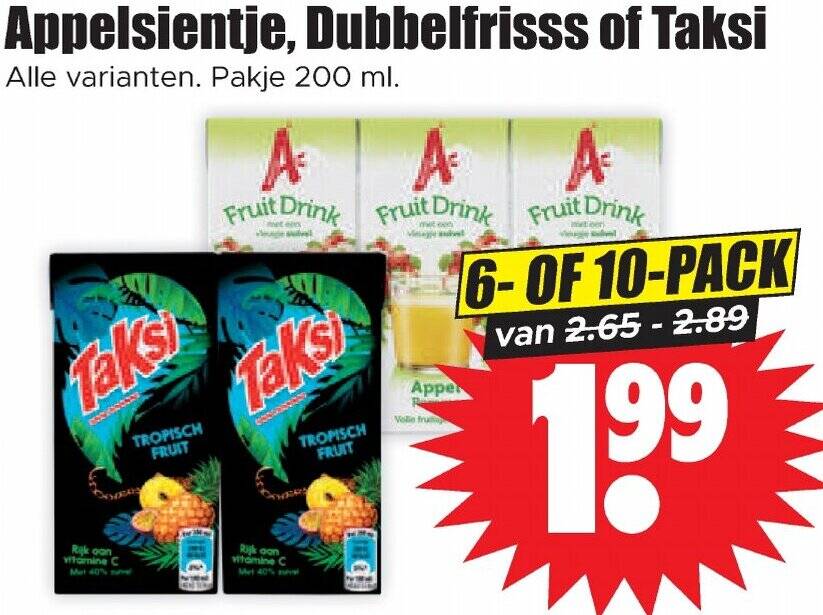 Appelsientje, Dubbelfrisss of Taksi 200ml aanbieding bij Dirk