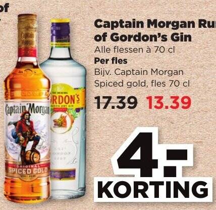 Captain Morgan Rum of Gordon's Gin 70 cl aanbieding bij PLUS