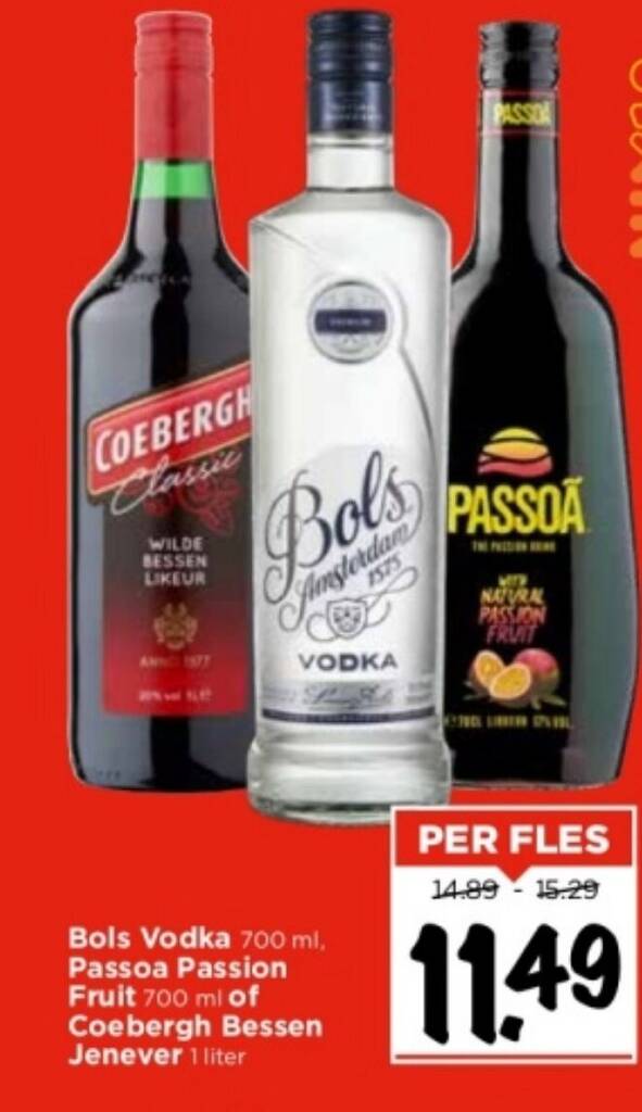 Bols Vodka 700 ml, Passoa Passion Fruit 700 ml of Coebergh Bessen ...
