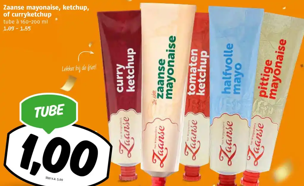 Zaanse mayonaise, ketchup of curryketchup aanbieding bij Poiesz