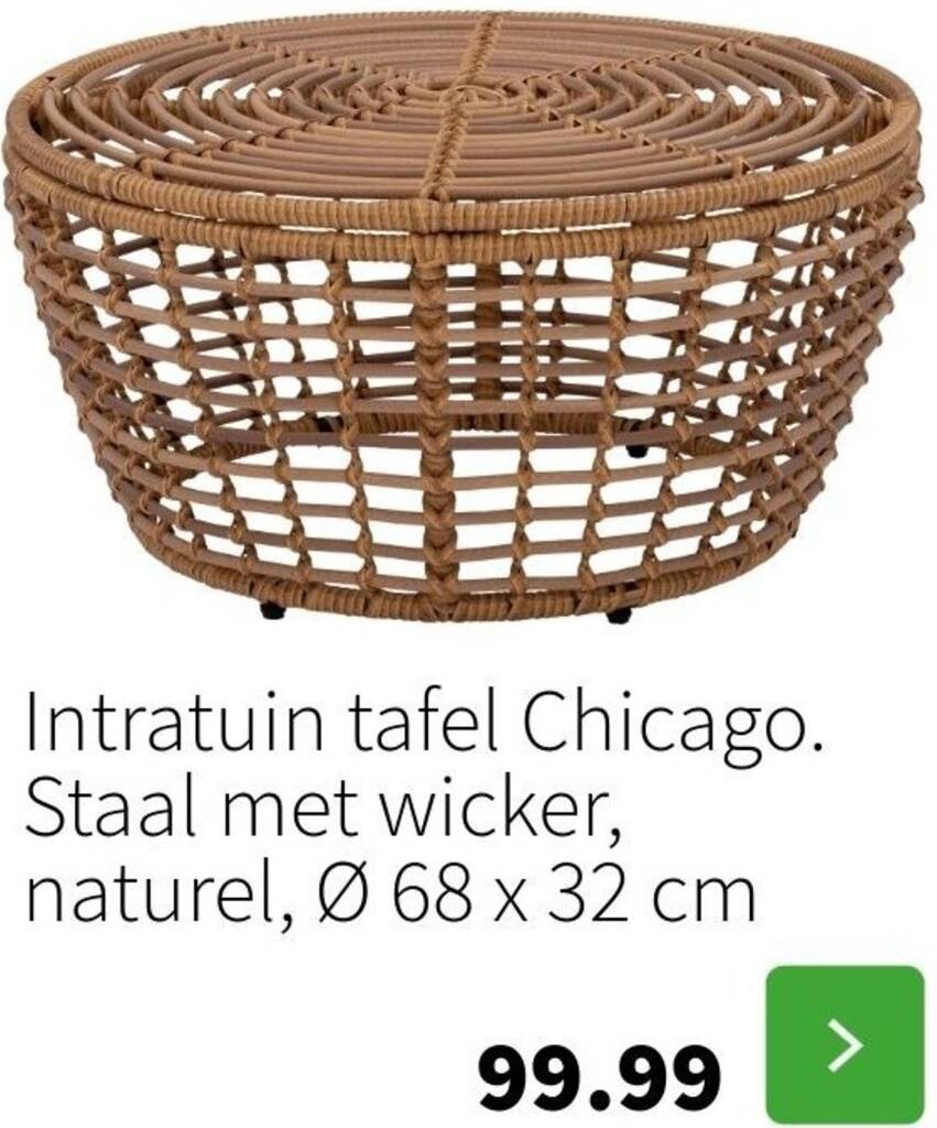 Tafel Chicago. Staal met wicker, naturel, Ø 68 x 32 cm aanbieding bij ...
