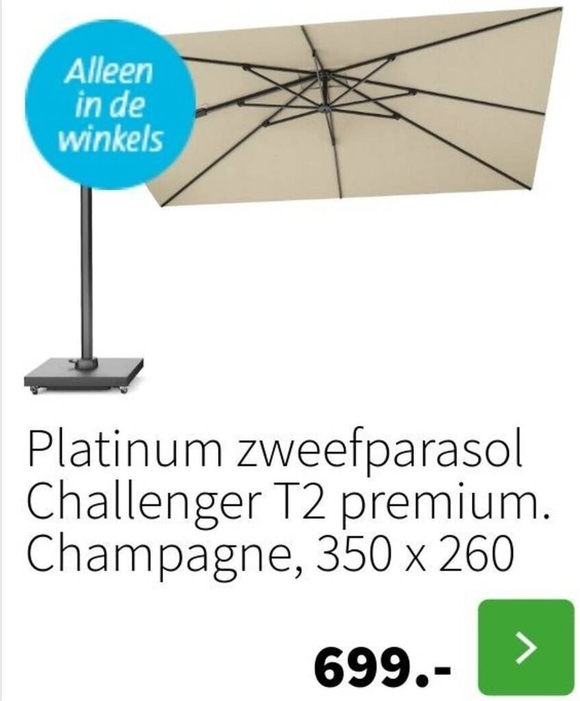 Platinum zweefparasol Challenger T2 premium. Champagne, 350 x 260 ...