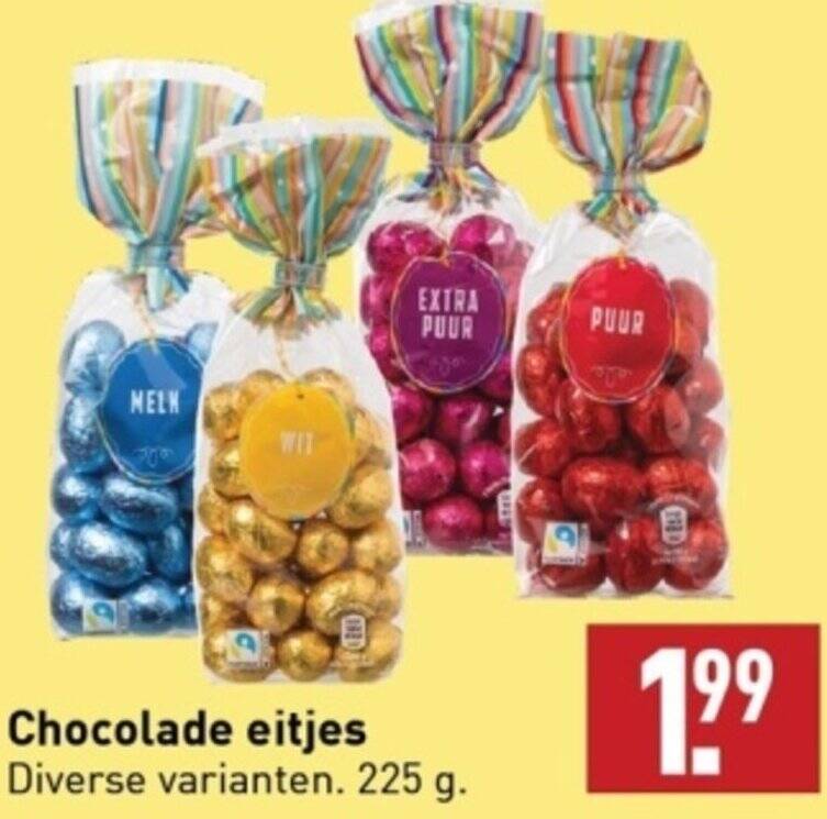 Chocolade eitjes 225 g. aanbieding bij ALDI