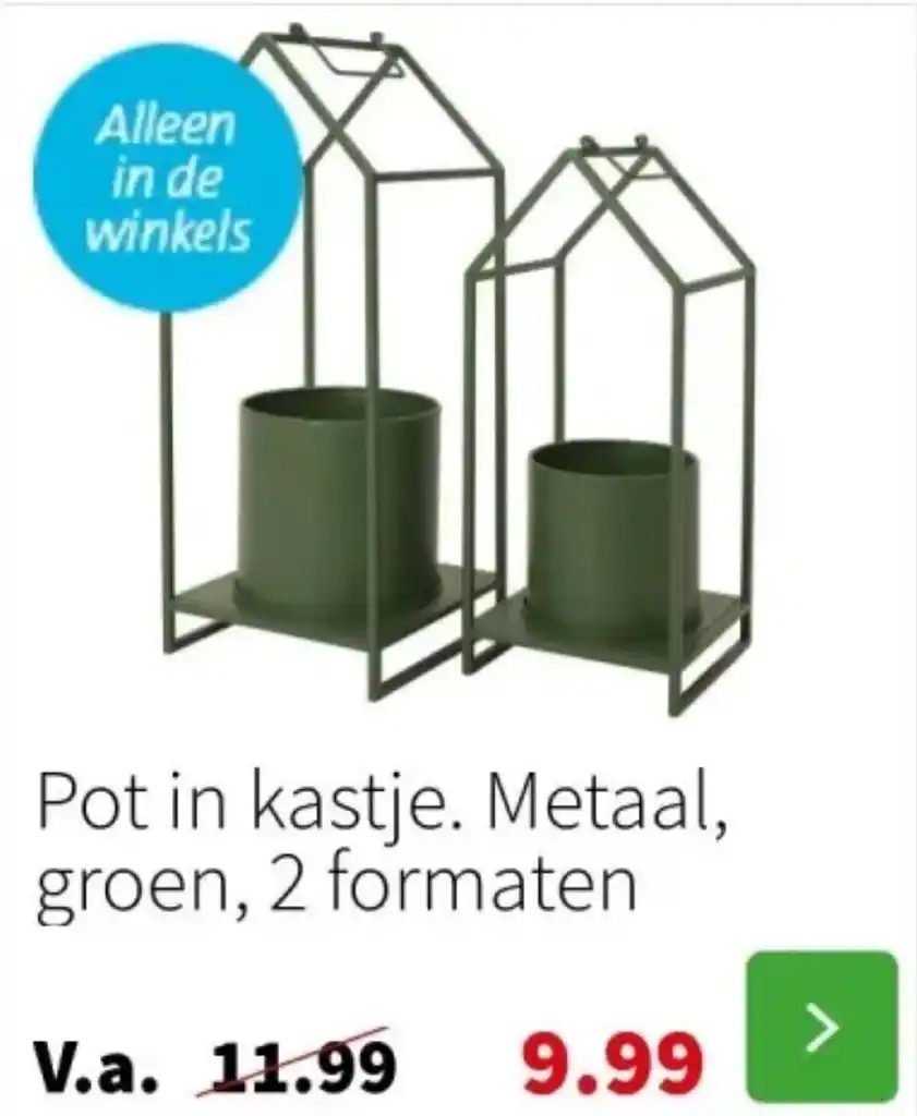 Pot in kastje. Metaal, groen, 2 formaten aanbieding bij Intratuin
