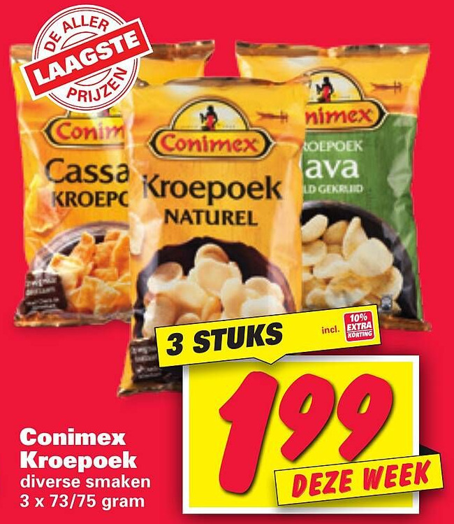 Conimex kroepoek 3x73/75 gram aanbieding bij Nettorama