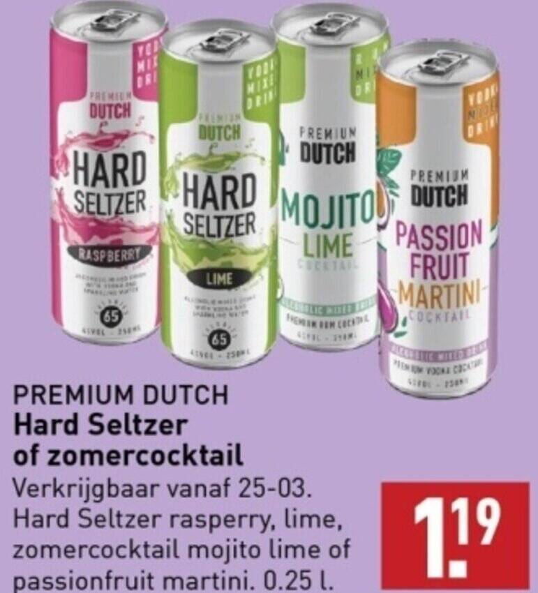 PREMIUM DUTCH Hard Seltzer of zomercocktail aanbieding bij ALDI