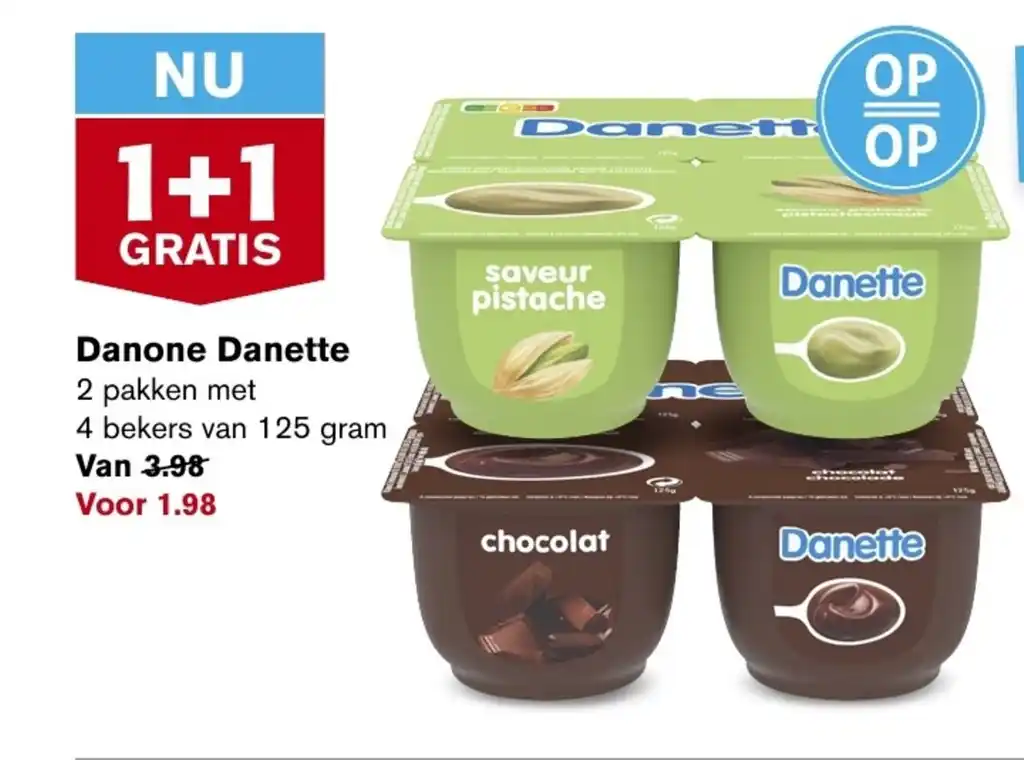 Danone Danette 4 bekers van 125 gram aanbieding bij Hoogvliet