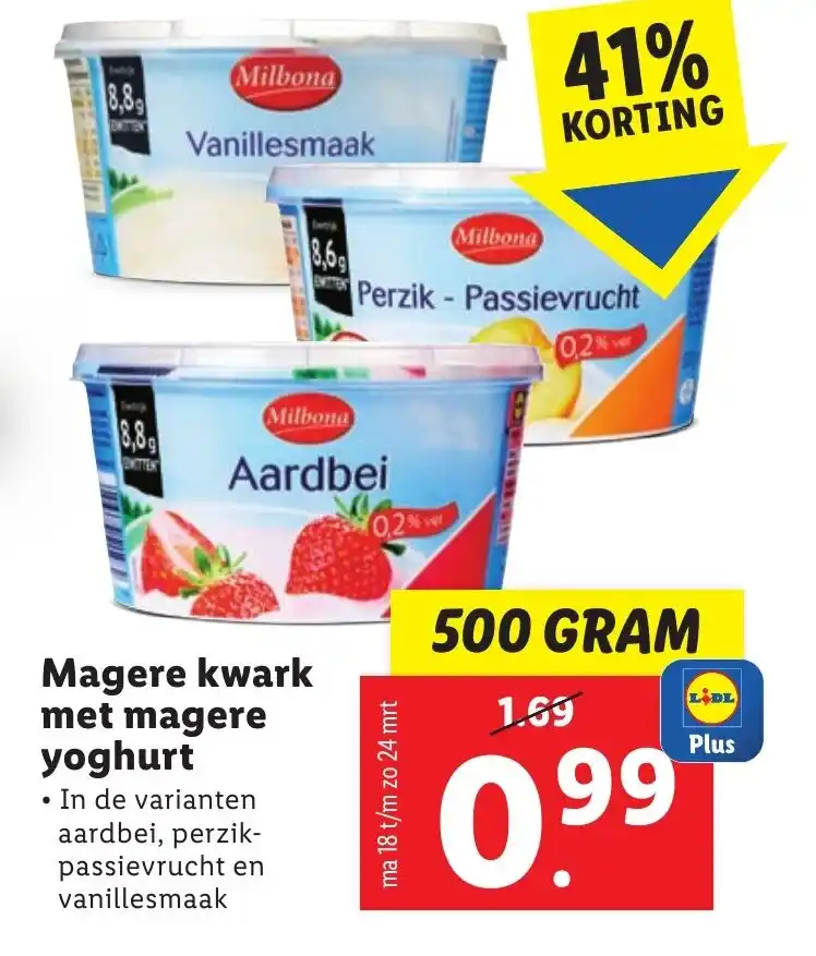 Magere kwark met magere yoghurt 500 gram aanbieding bij Lidl
