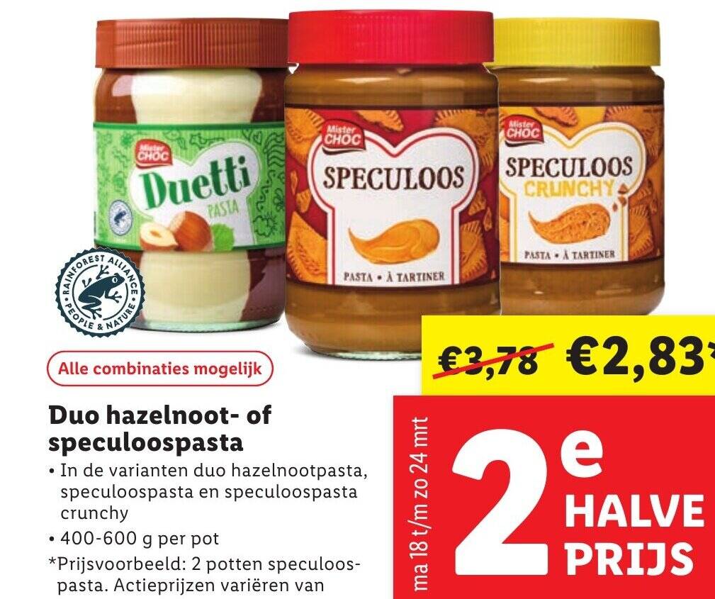 Duo hazelnoot- of speculoospasta aanbieding bij Lidl