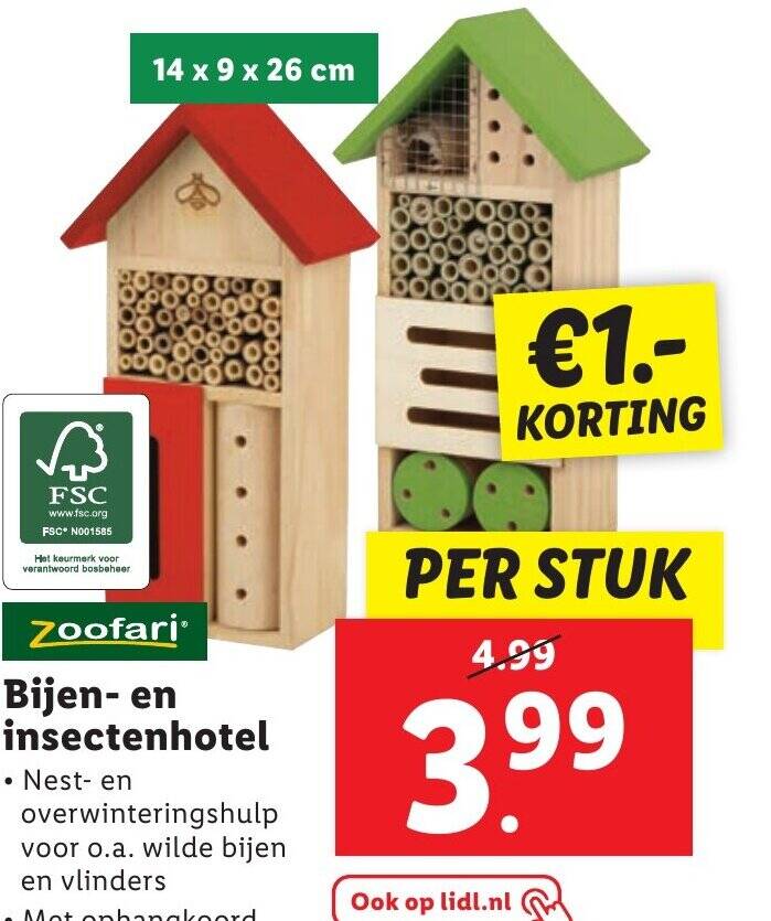 Bijen- en insectenhotel 14 x 9 x 26 cm aanbieding bij Lidl