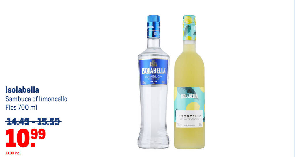 Isolabella Sambuca of limoncello fles 700 ml aanbieding bij Makro