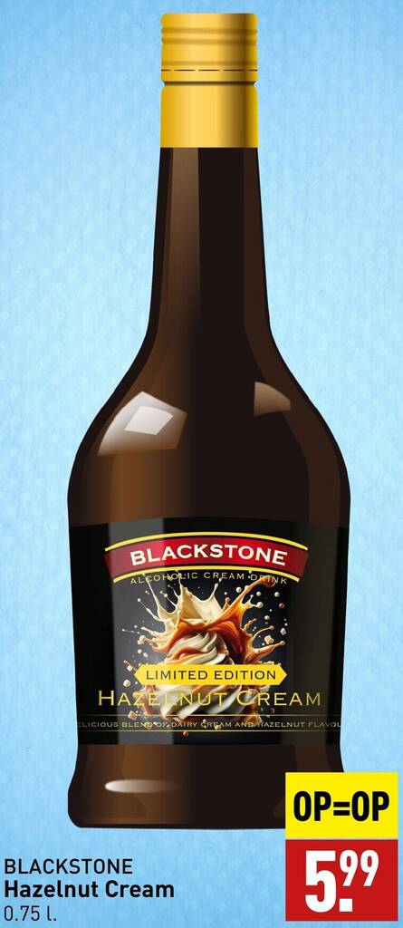 BLACKSTONE Hazelnut Cream 0.75L aanbieding bij ALDI
