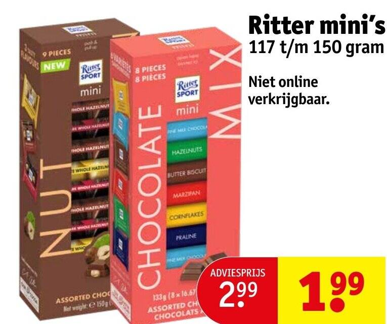 Ritter mini's 117 t/m 150 gram aanbieding bij Kruidvat