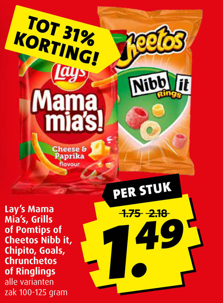 Lay's Mama Mia's, Grills of Pomtips of Cheetos Nibb it, Chipito, Goals ...