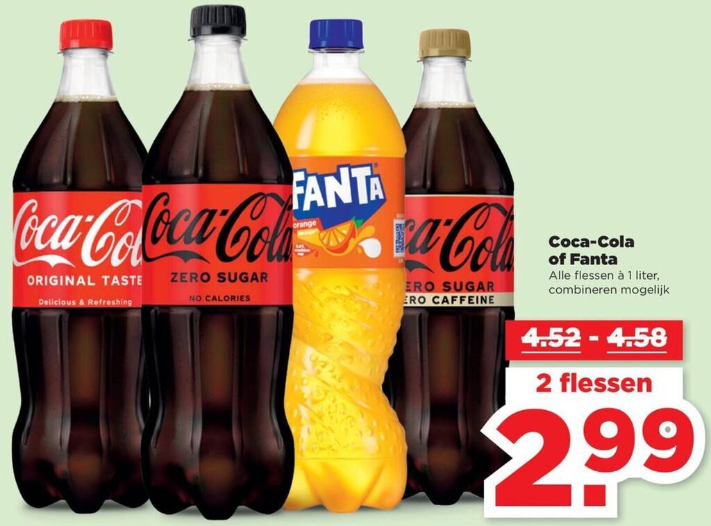 Coca-Cola of Fanta 1 liter aanbieding bij PLUS