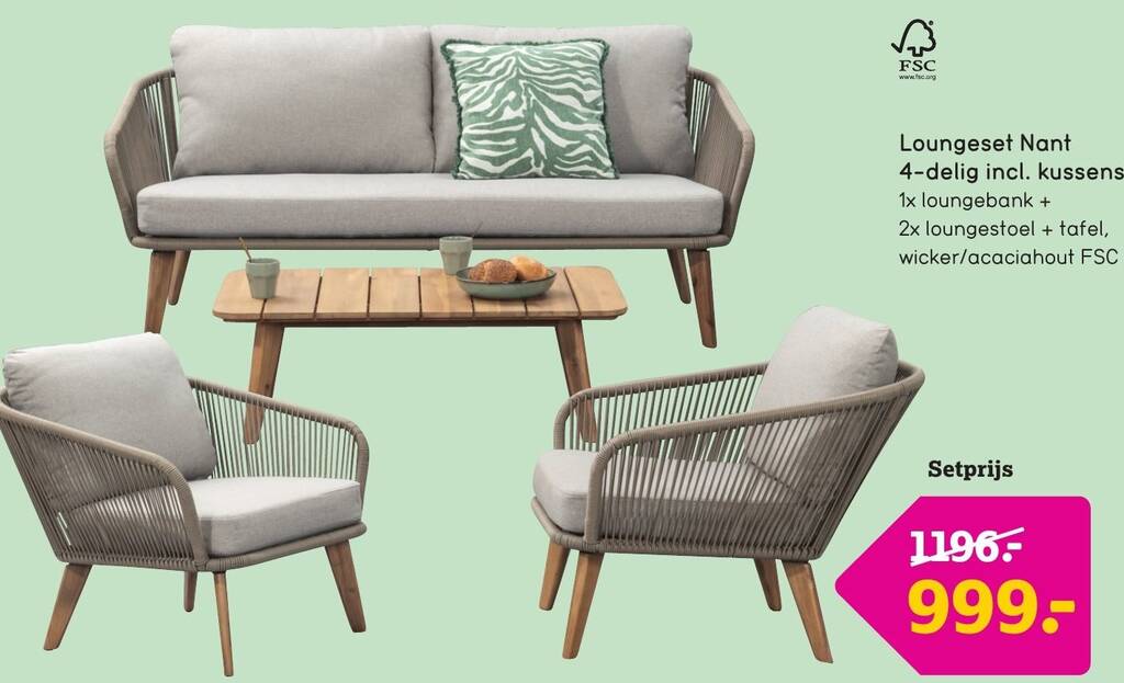Loungeset Nant 4-delig incl. kussens aanbieding bij Leen Bakker