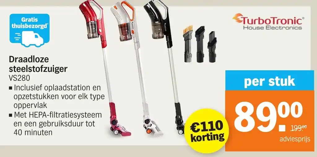TurboTronic Draadloze steelstofzuiger aanbieding bij Albert Heijn