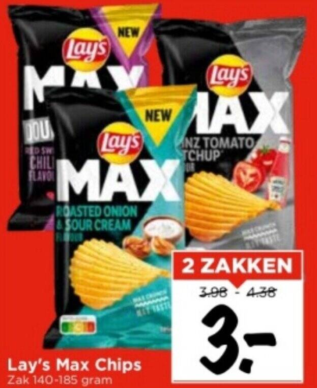 Lay's Max Chips Zak 140-185 gram aanbieding bij Vomar Voordeelmarkt