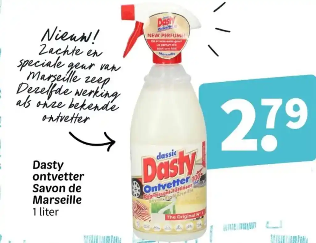 Dasty ontvetter Savon de Marseille 1 liter aanbieding bij Wibra