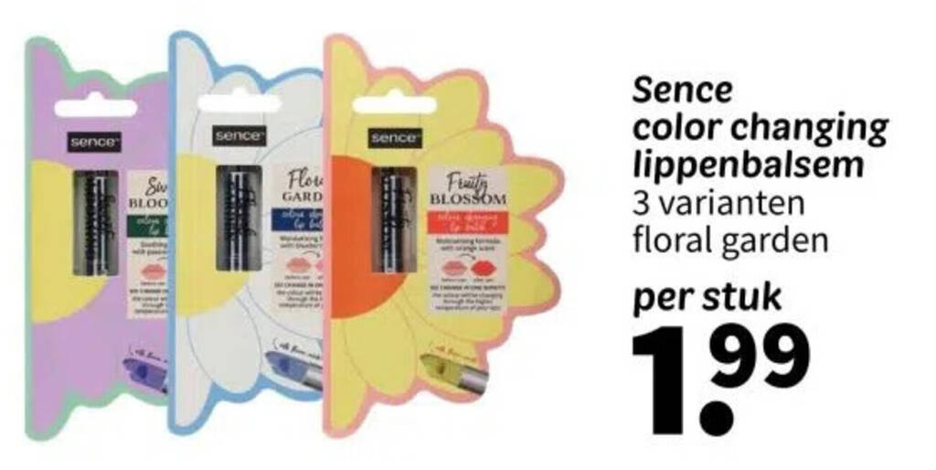 Sence color changing lippenbalsem 3 varianten floral garden aanbieding ...