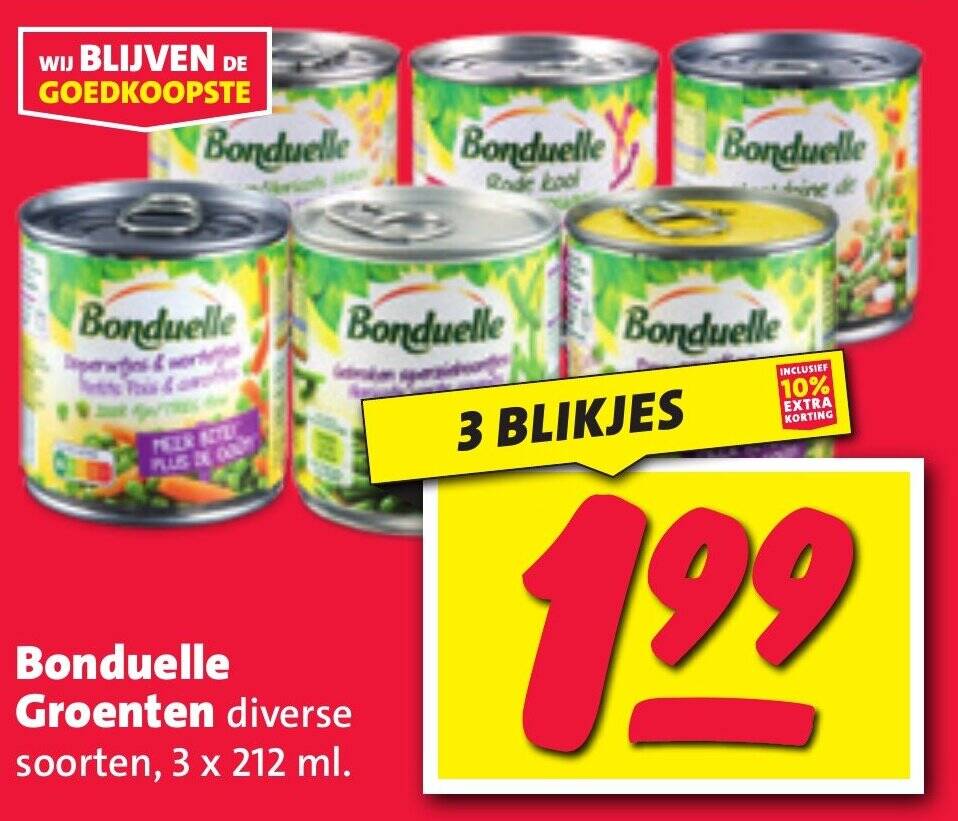 Bonduelle Groenten , 3 x 212 ml. aanbieding bij Nettorama