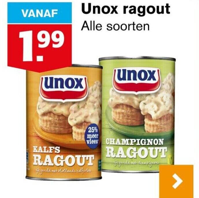 Unox ragout aanbieding bij Hoogvliet