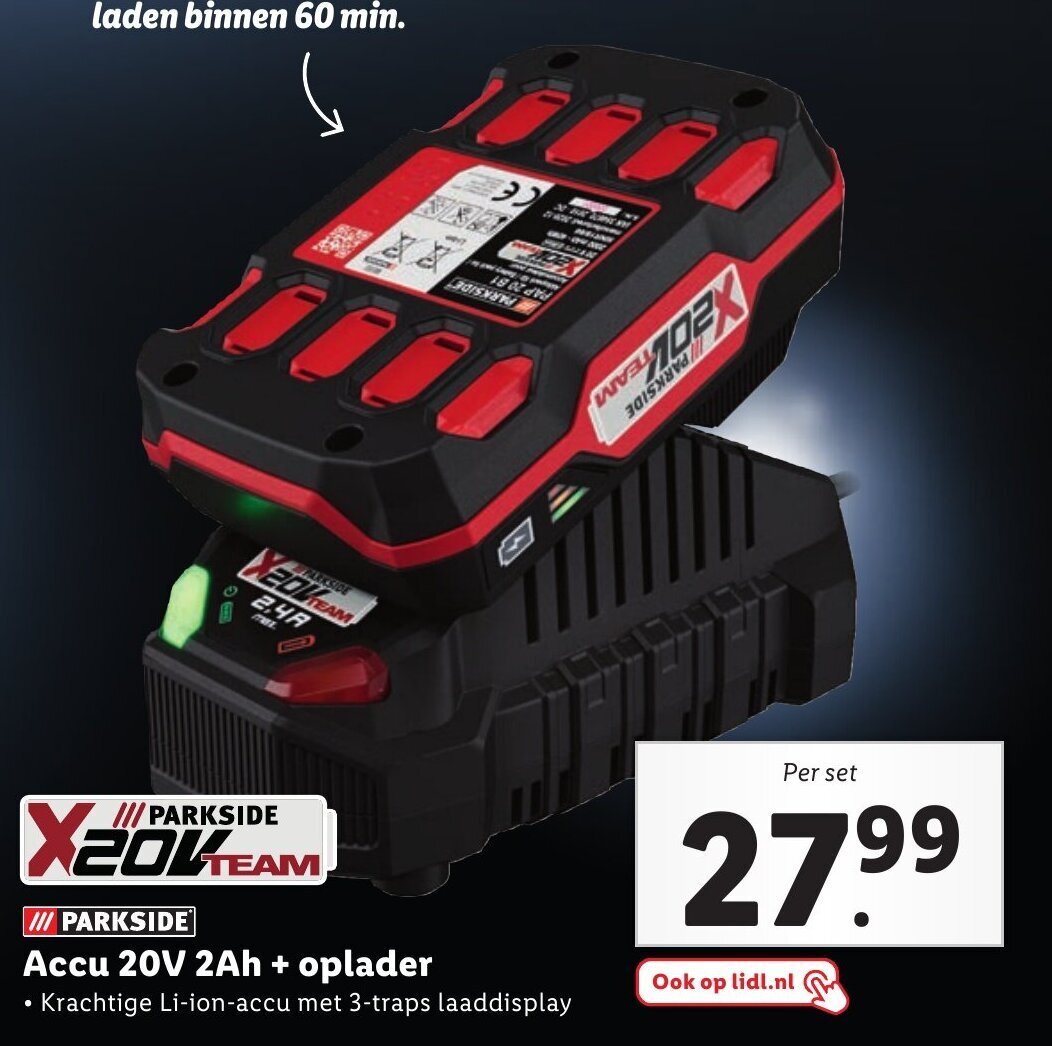 Accu 20V 2Ah + oplader aanbieding bij Lidl