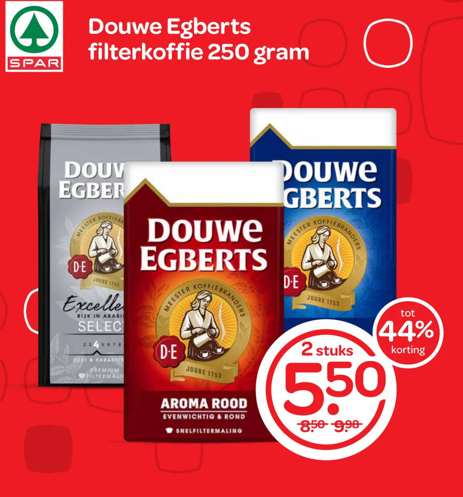 Douwe Egberts filterkoffie 250 gram aanbieding bij Spar