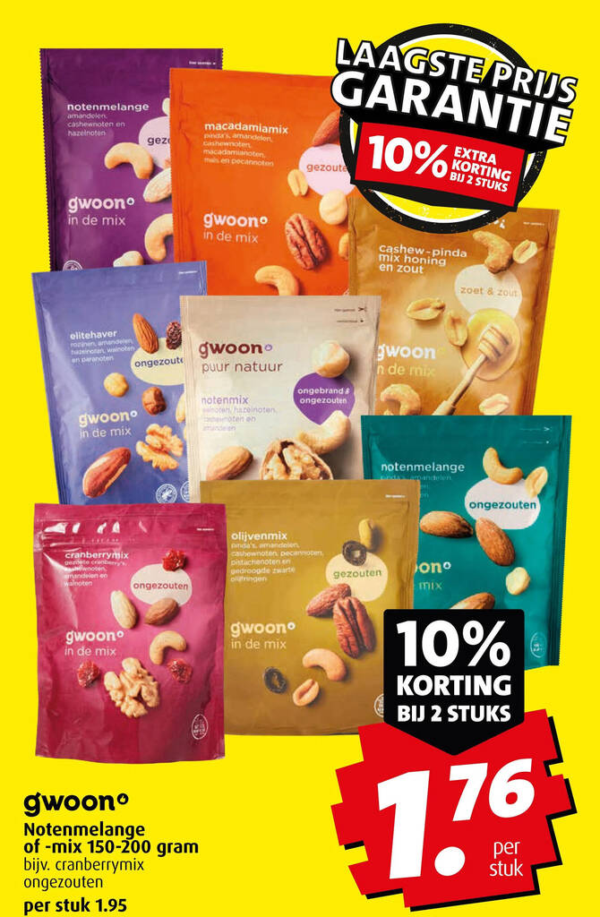 Gwoon notenmelange of mix 150 - 200 gram aanbieding bij Boni
