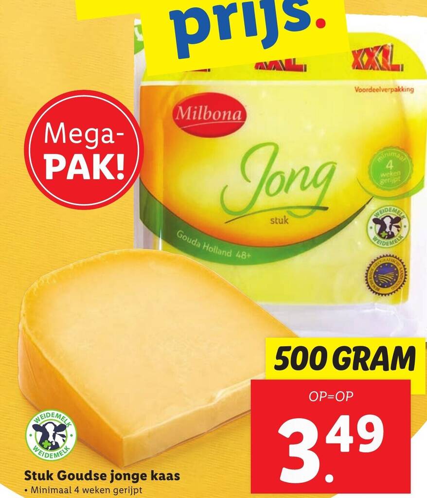 Stuk Goudse jonge kaas 500 gram aanbieding bij Lidl