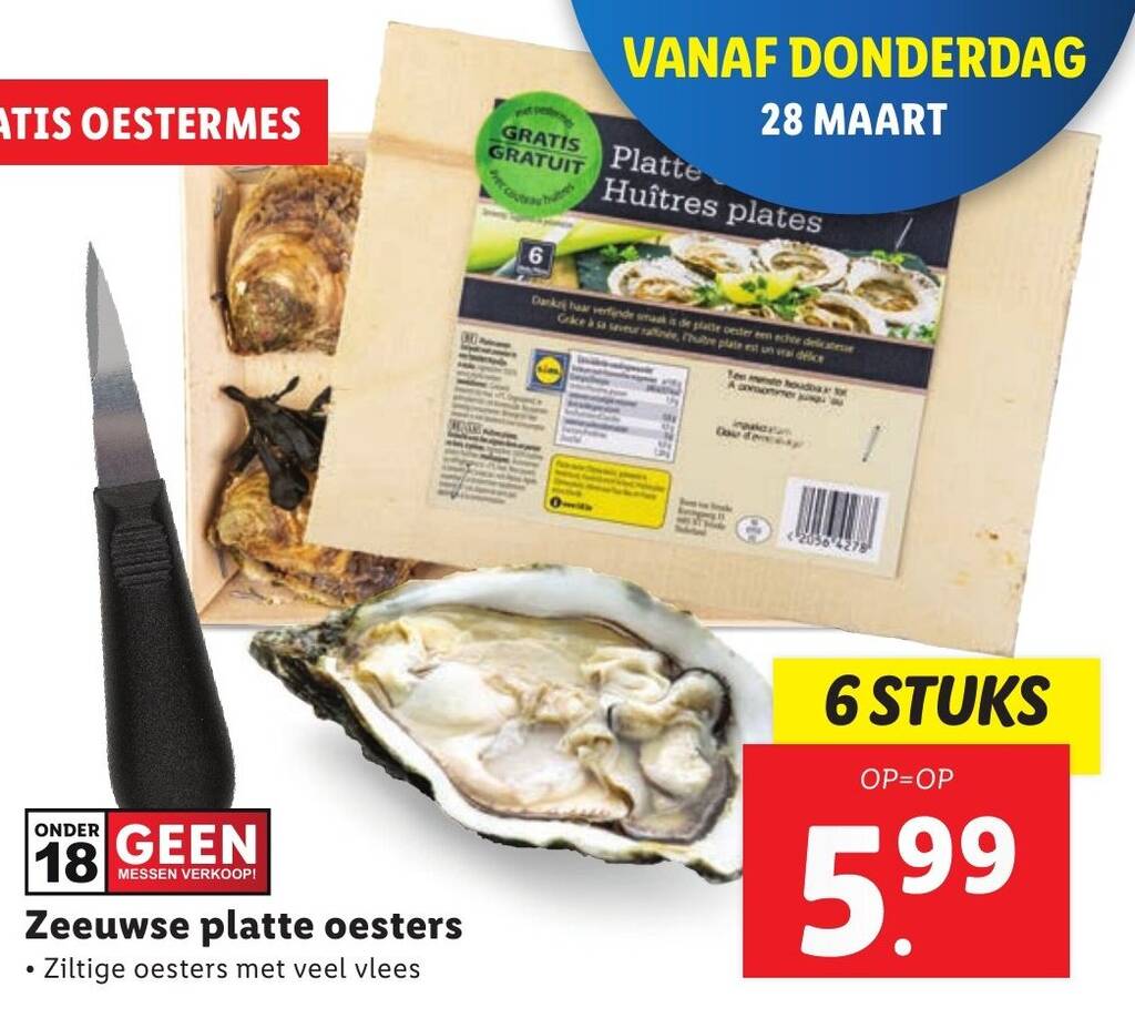 Zeeuwse platte oesters 6 stuks aanbieding bij Lidl