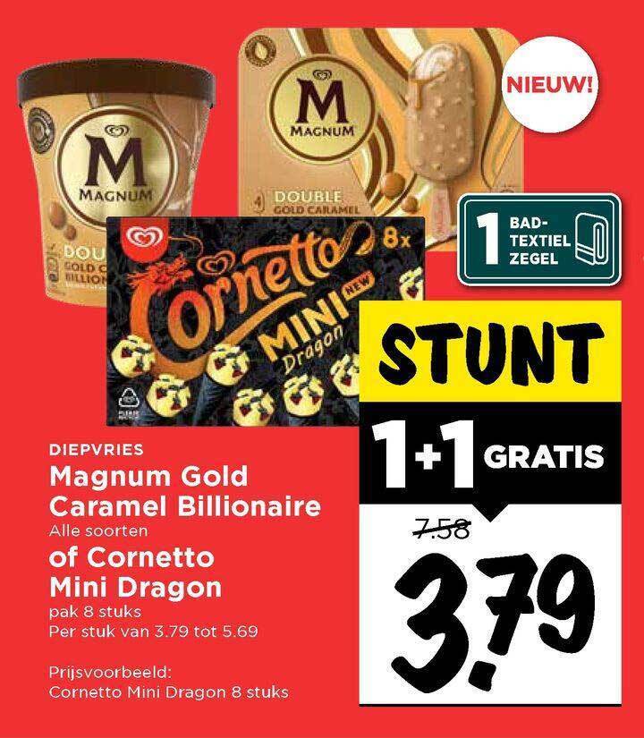 Magnum gold caramel billionaire of cornetto mini dragon 1+1 gratis ...