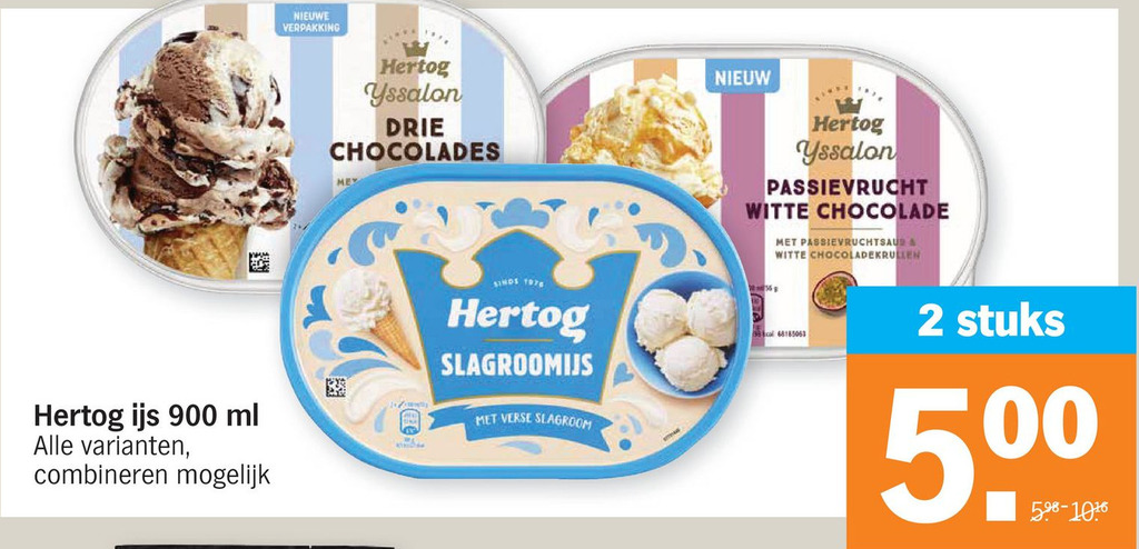 Hertog ijs 900 ml aanbieding bij Albert Heijn