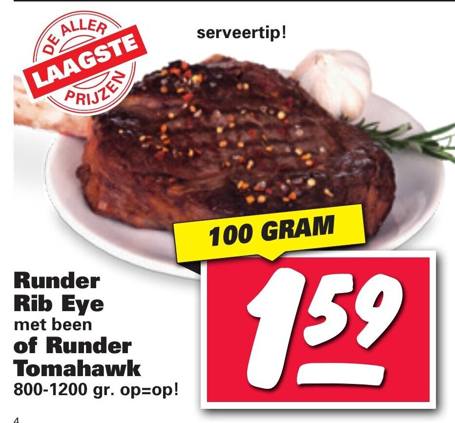 Runder Rib eye of Runder Tomahawk 100g aanbieding bij Nettorama
